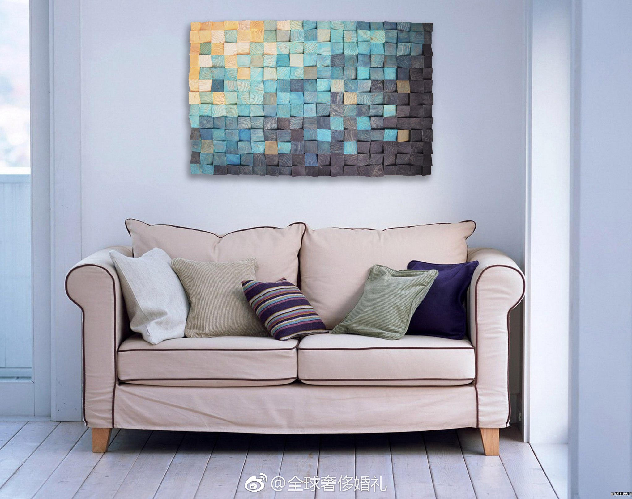 3D马赛克装饰艺术墙，将天然松木干燥并锯成段|3D|艺术墙|松木_新浪新闻