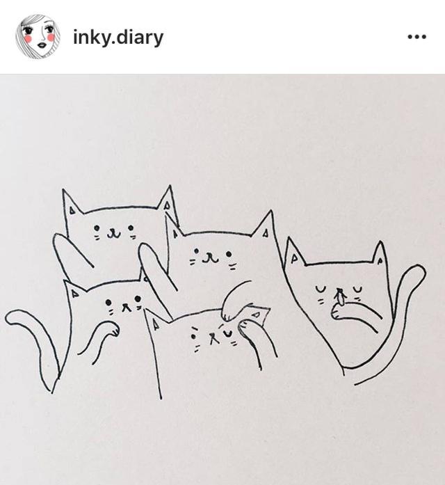 猫咪的简笔画画法 作者的ins：inky.diary|简笔画|画法|猫咪_新浪新闻