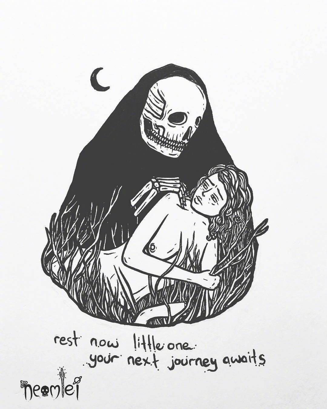 一个骷髅💀的小梦想！来自插画师 Neomlei 绘画作品 | ins|插画师|骷髅|微博_新浪新闻