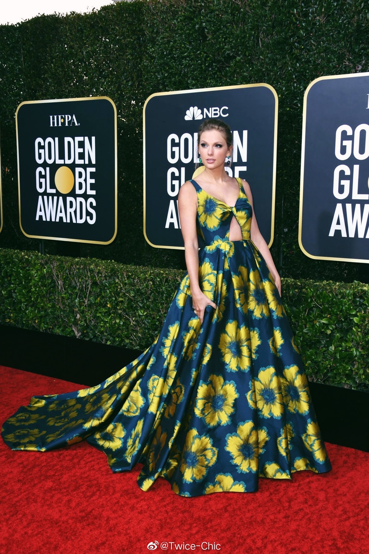 霉霉Taylor Swift第77届红毯造型，身着Etro花朵露背长裙