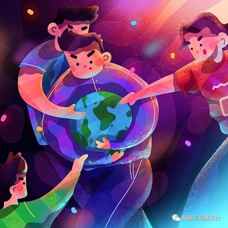 印尼插画师Mugi Migunani，他的画面中以紫色和粉色为主