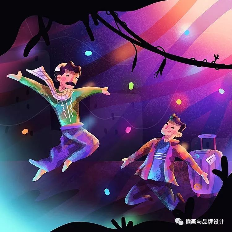 印尼插画师Mugi Migunani，他的画面中以紫色和粉色为主