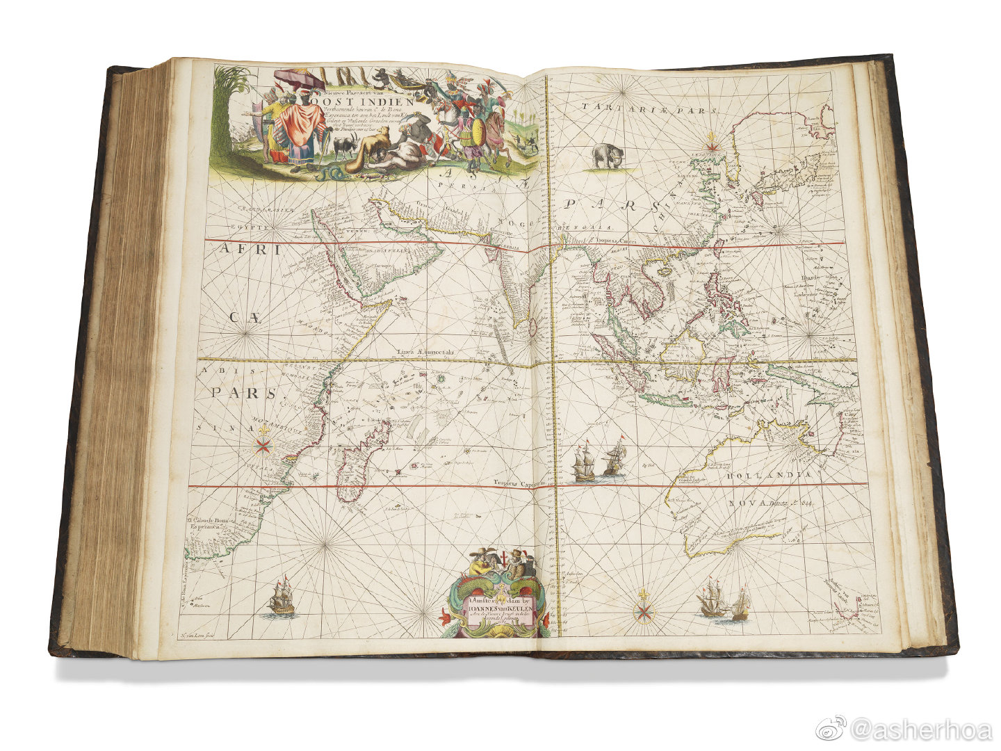 一份1688年由荷兰制图师Johannes van Keulen出版的精美世界航海地图