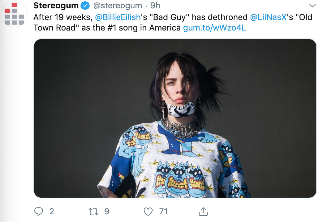 全球媒体喜迎《Bad Guy》登顶Billboard Hot100_新浪新闻