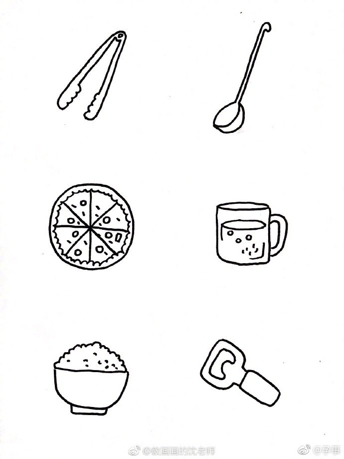 厨房厨具烹饪相关的简笔画手绘手帐素材！（：教画画的沈老师）