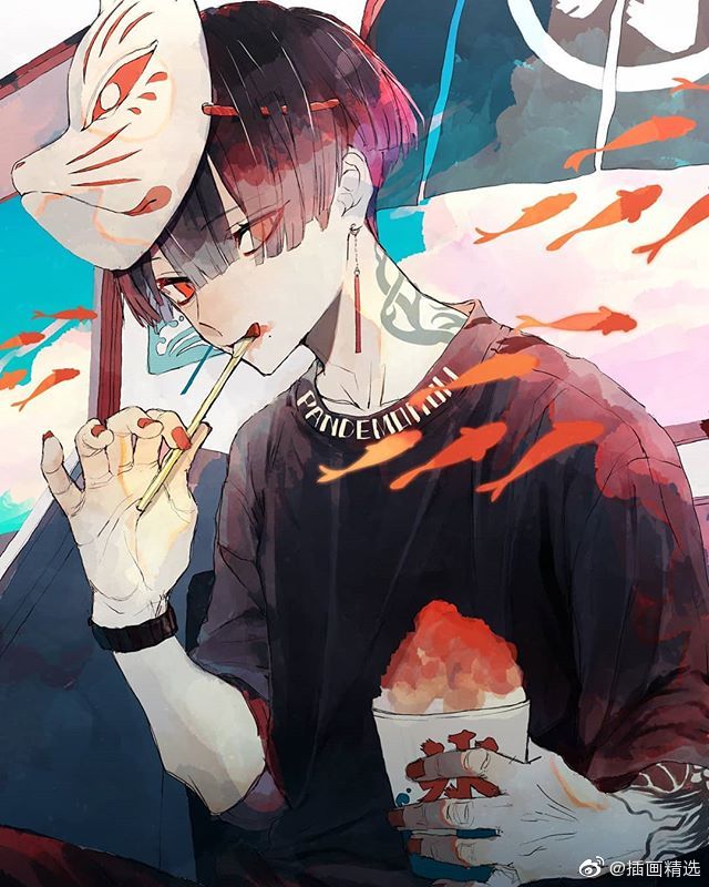 插画师sakusya2的一组极具风格的人物插画，作品多数以男孩为主