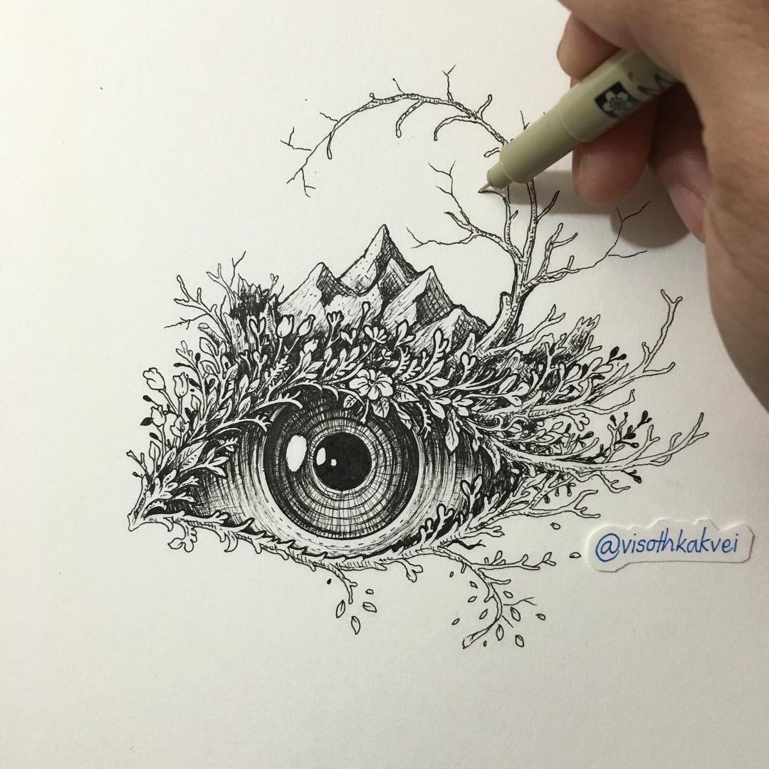 黑白创意插画设计 来自柬埔寨艺术家 Visothkakvei。_新浪新闻