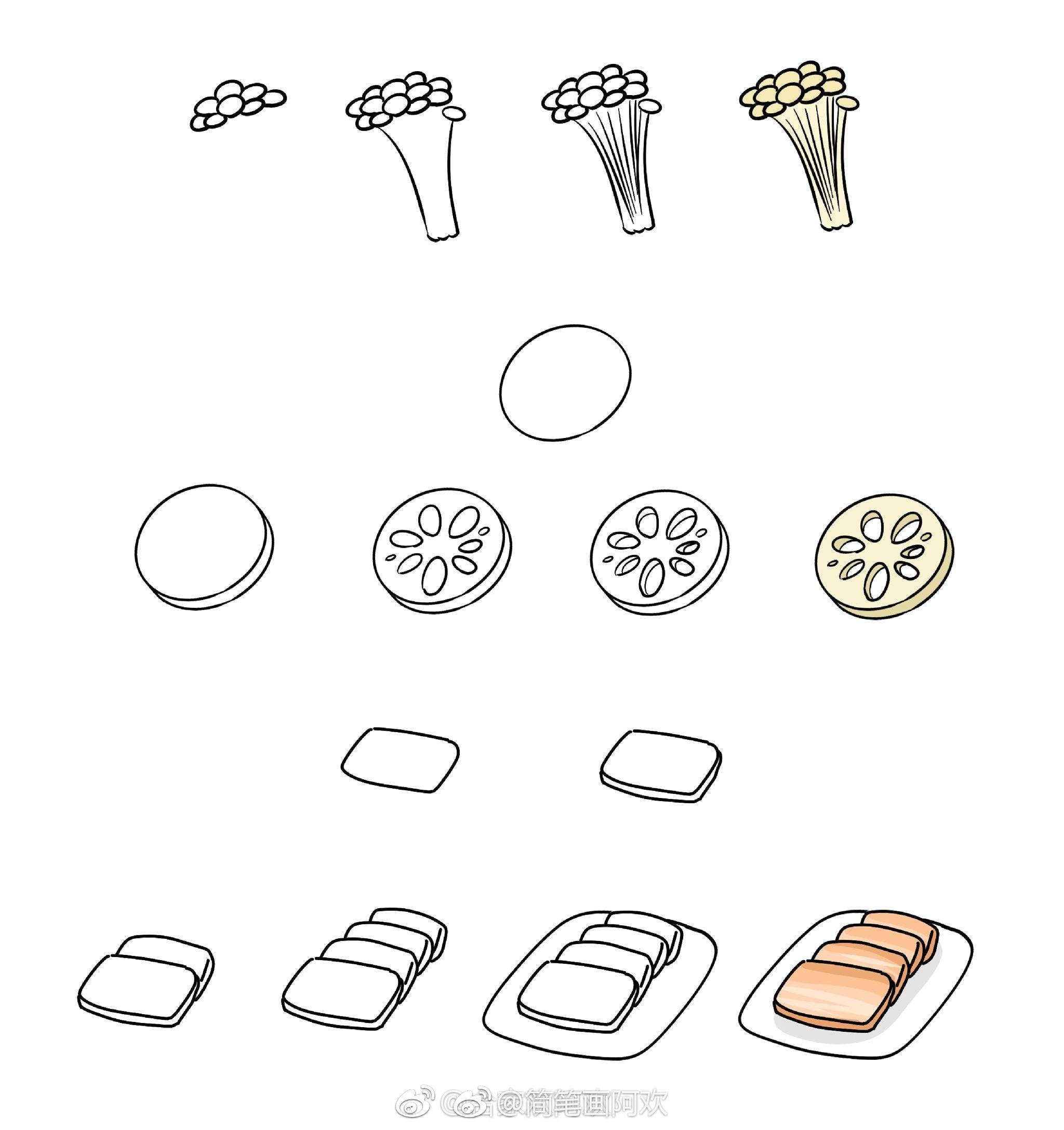 火锅主题简笔画小教程（by：@合家欢的日记