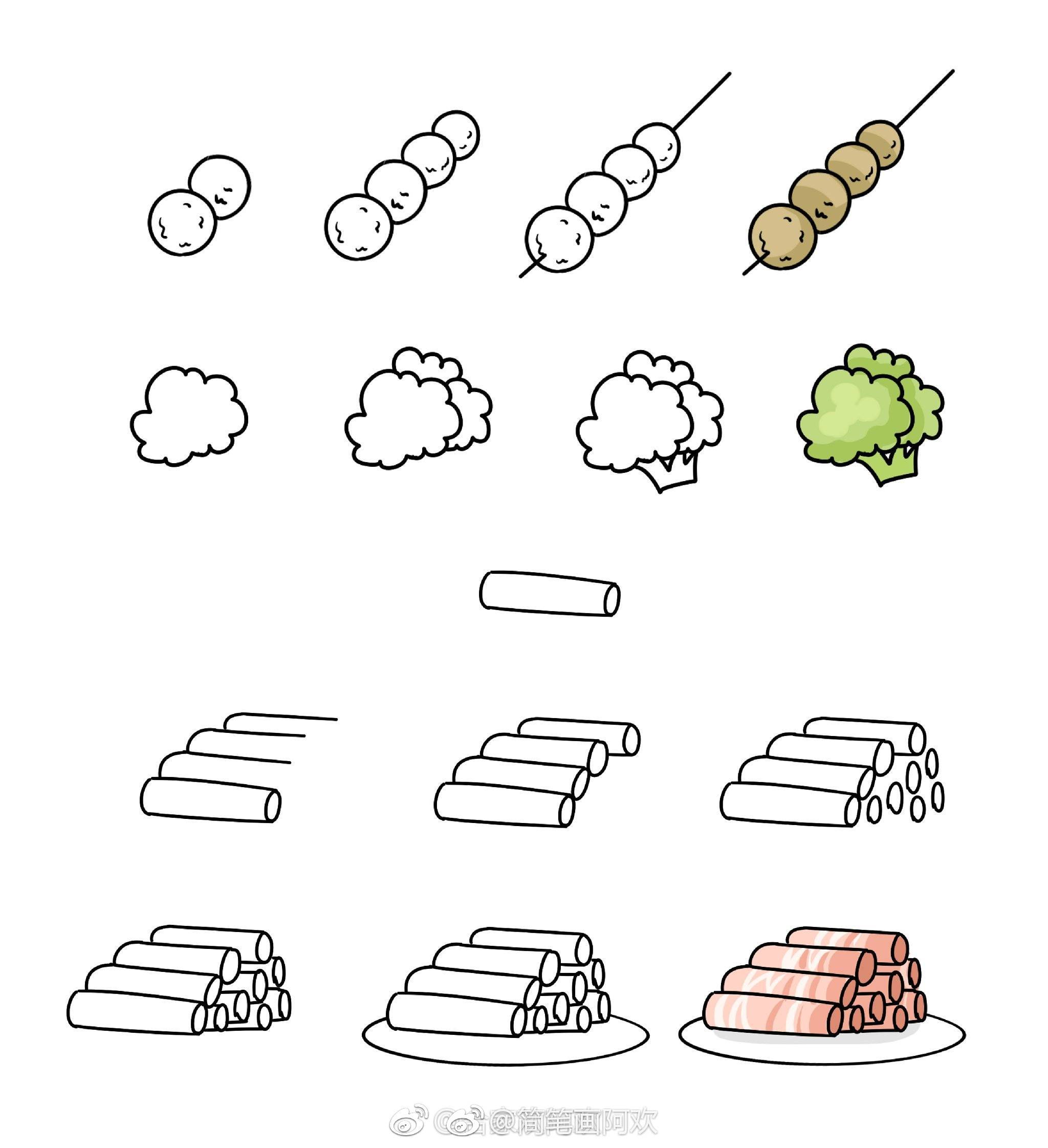 火锅主题简笔画小教程（by：@合家欢的日记