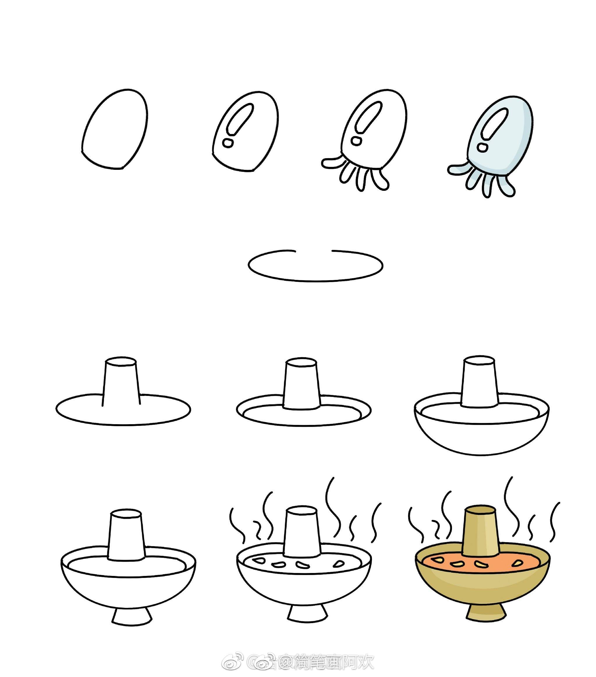 火锅主题简笔画小教程（by：@合家欢的日记