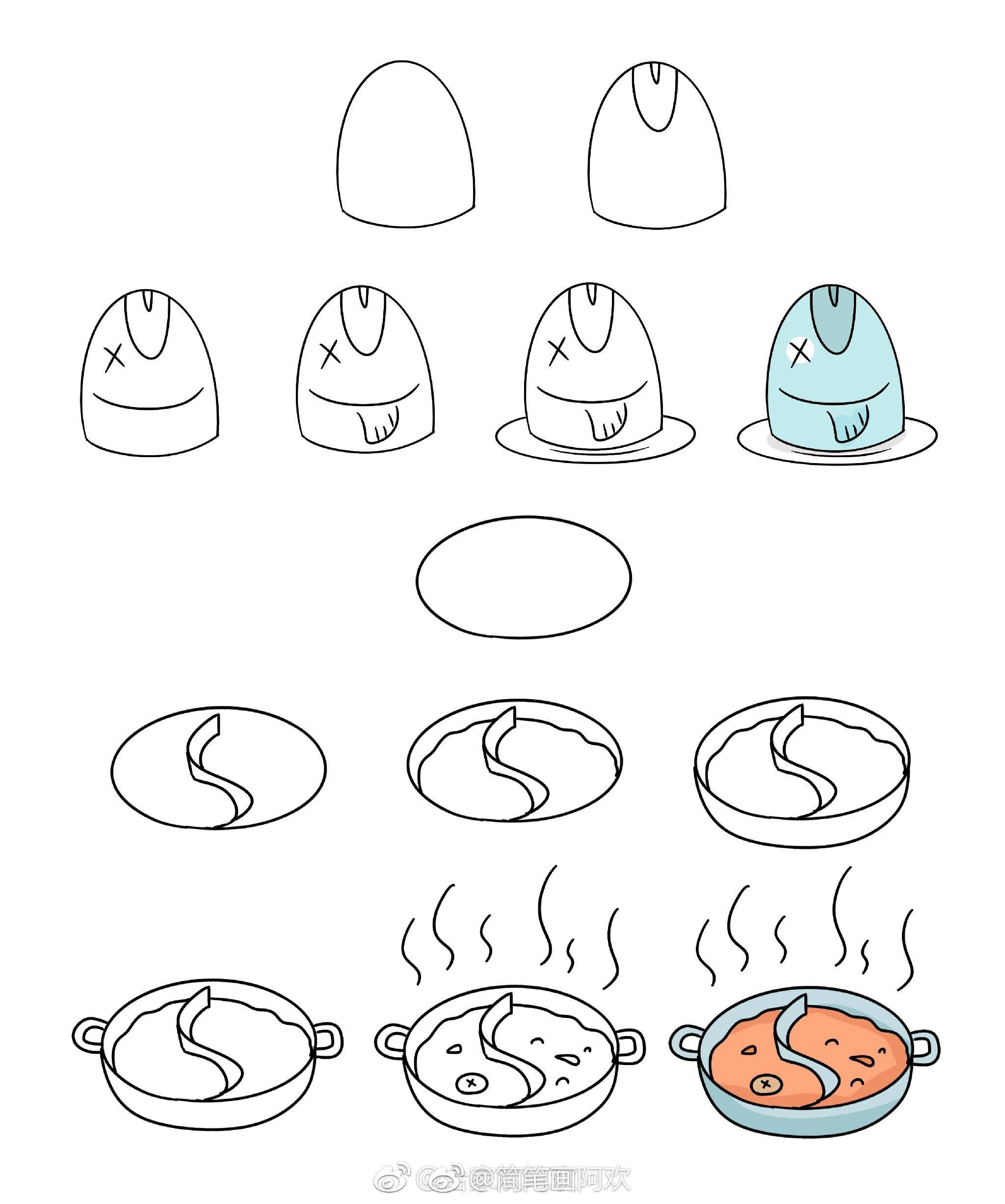 火锅主题简笔画小教程（by：@合家欢的日记 ）|简笔画|合家欢|日记_新浪新闻