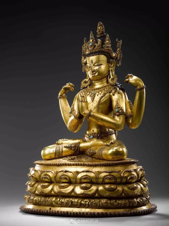 尼泊尔·迦舍摩罗13/14世纪 · 铜鎏金四臂观音此件四臂观音像来自Ros|尼泊尔|摩罗|造像_新浪新闻