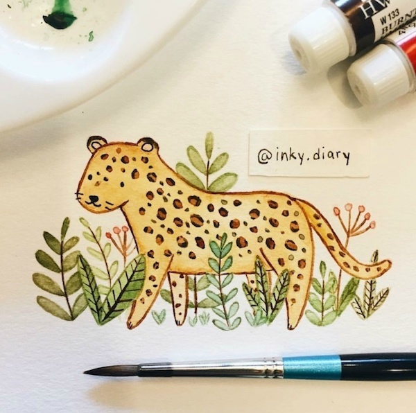 颜色清新亮眼，水彩中的动物小可爱们。作者ins：inky.diary