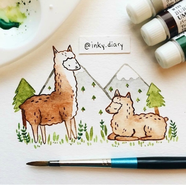 颜色清新亮眼，水彩中的动物小可爱们。作者ins：inky.diary