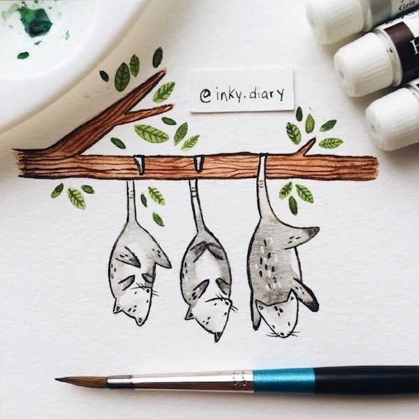 颜色清新亮眼，水彩中的动物小可爱们。作者ins：inky.diary