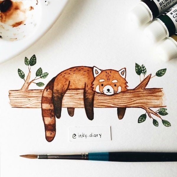 颜色清新亮眼，水彩中的动物小可爱们。作者ins：inky.diary