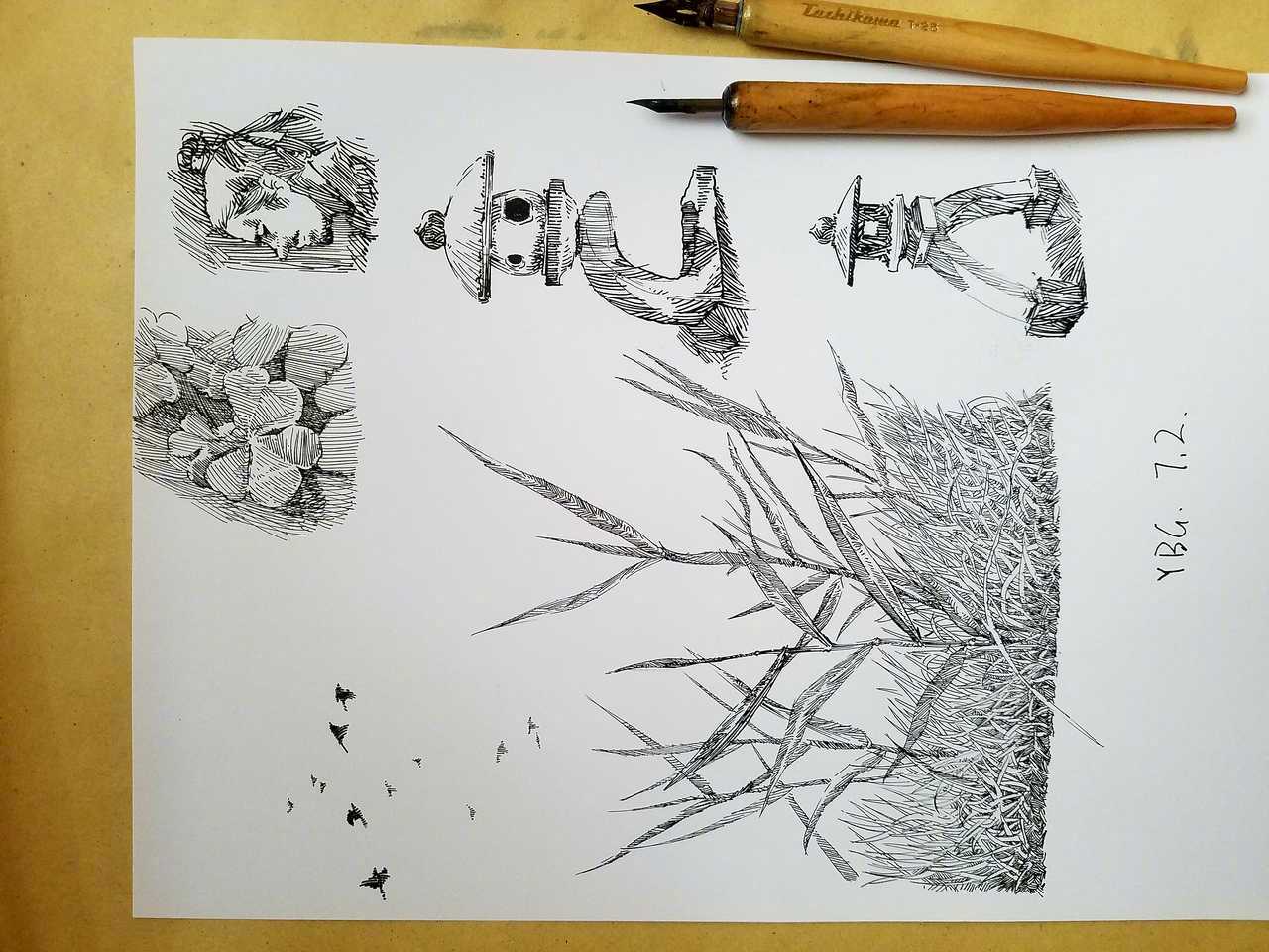 黑白钢笔插画。（投稿：@画画的YBG