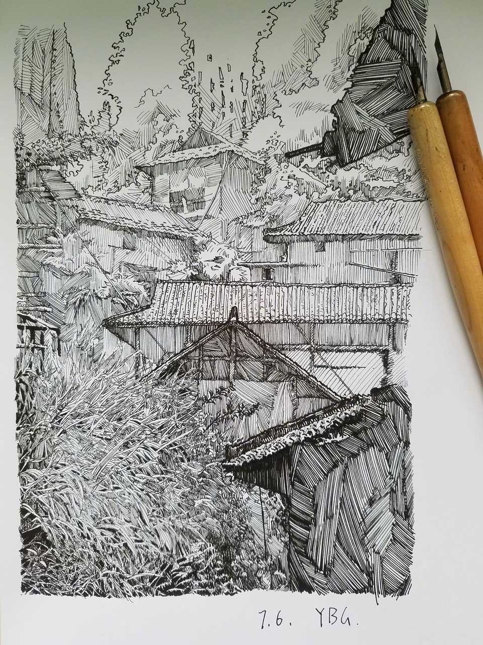 黑白钢笔插画。（投稿：@画画的YBG ） |钢笔|插画|投稿_新浪新闻