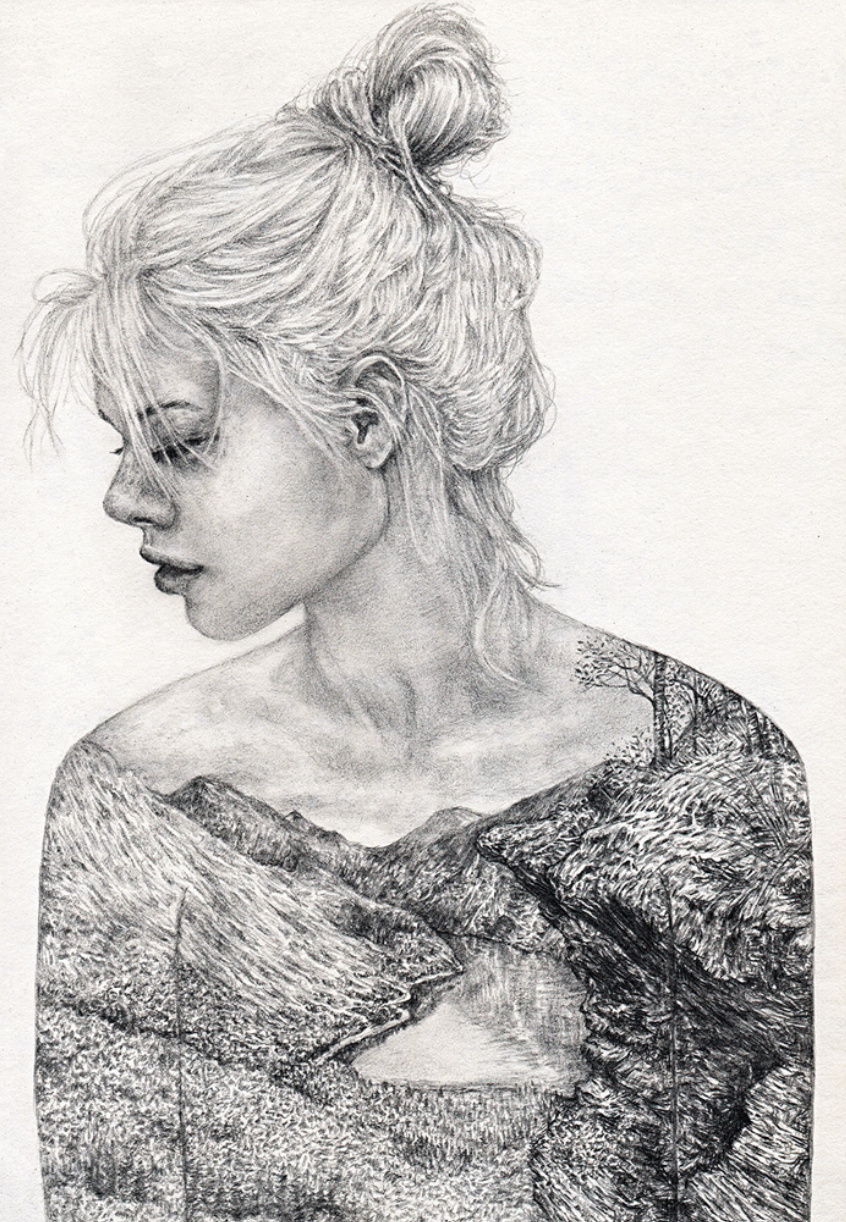 融合了风景的人物肖像素描 / Elly Liyana Ruslan（新加坡）|素描|肖像|风景_新浪新闻