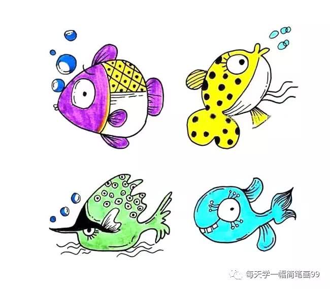 每天学一幅简笔画-12种海洋鱼类简笔画画法|简笔画|画法|海洋_新浪新闻