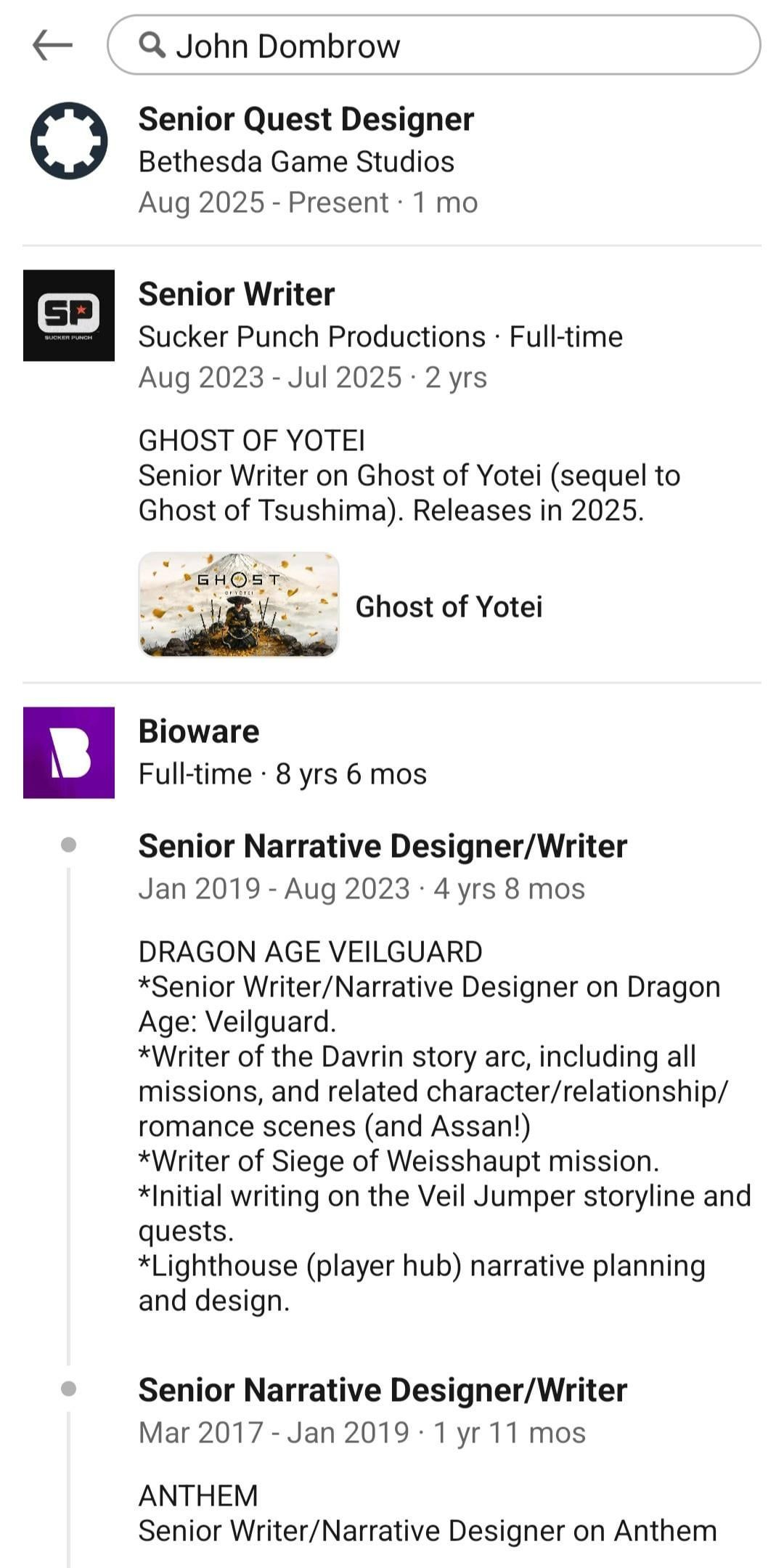 《龙腾世纪4》编剧John Dombrow加入贝塞斯达任高级任务设计师|设计师_新浪新闻