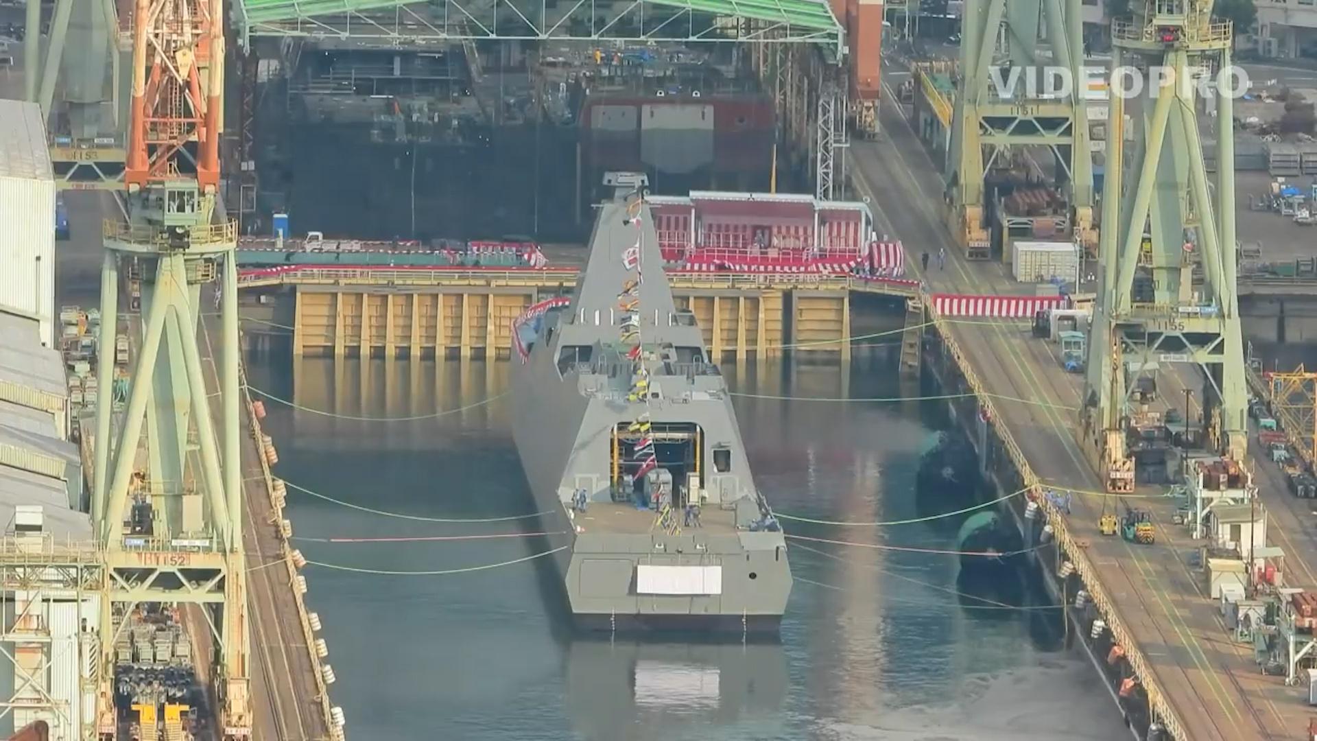 日本海上自卫队，FFM-03能代号，护卫舰下水现场！_新浪新闻