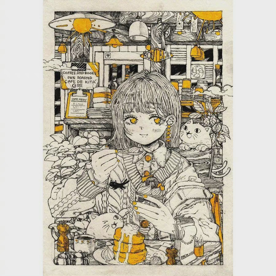 插画师 _kitamurashu 的一组人物插画作品，精细的线条……