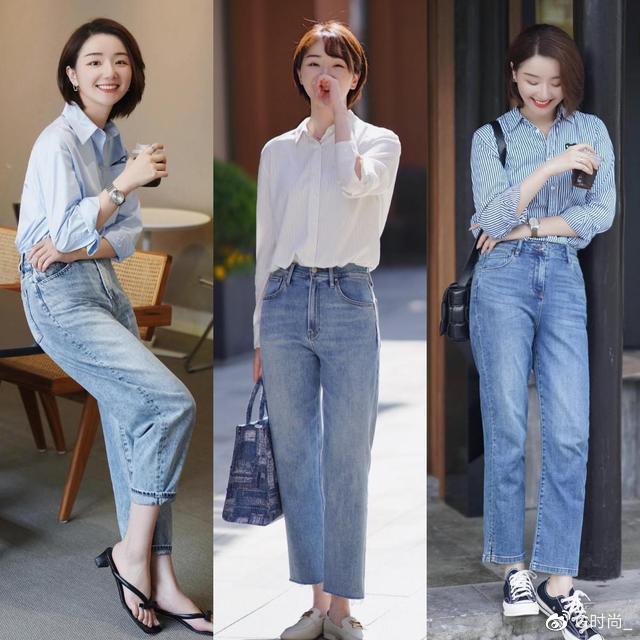 “衬衣+牛仔裤”，春天这样穿，日常通勤皆可，温柔知性又高级|牛仔裤|法则|日常_新浪新闻
