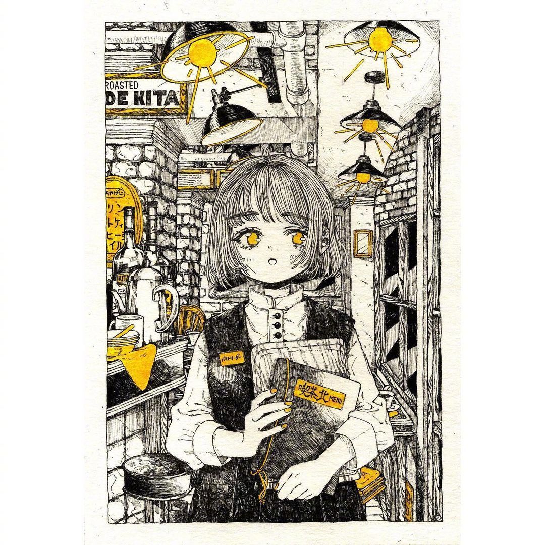 插画师 _kitamurashu 的一组人物插画作品，精细的线条……