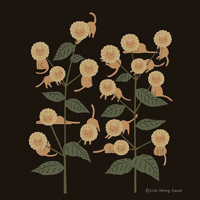 猫咪与植物的结合 插画家 Lim Heng Swee