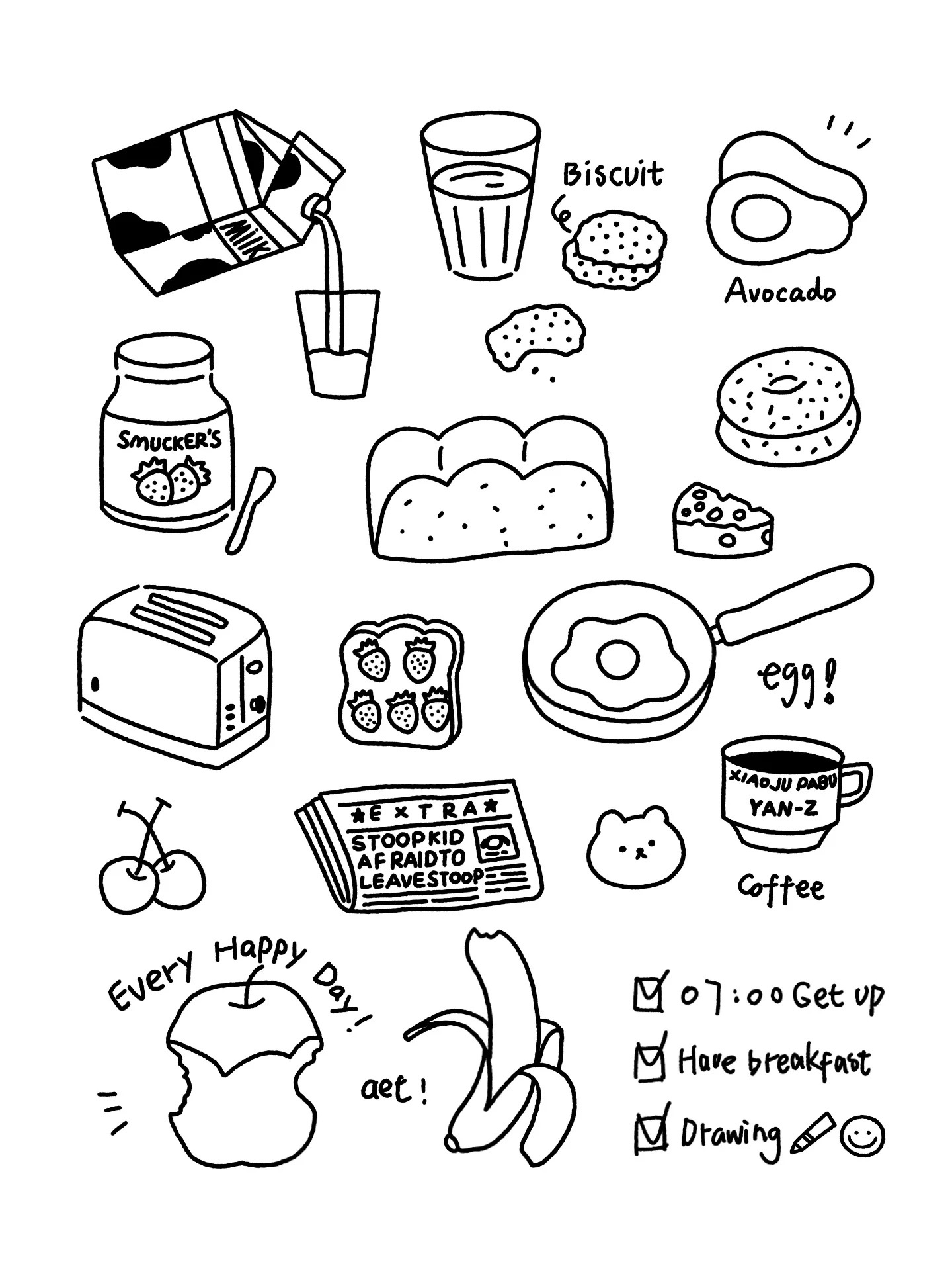 一组超可爱的简笔画参考，可以用来练手！__财经头条