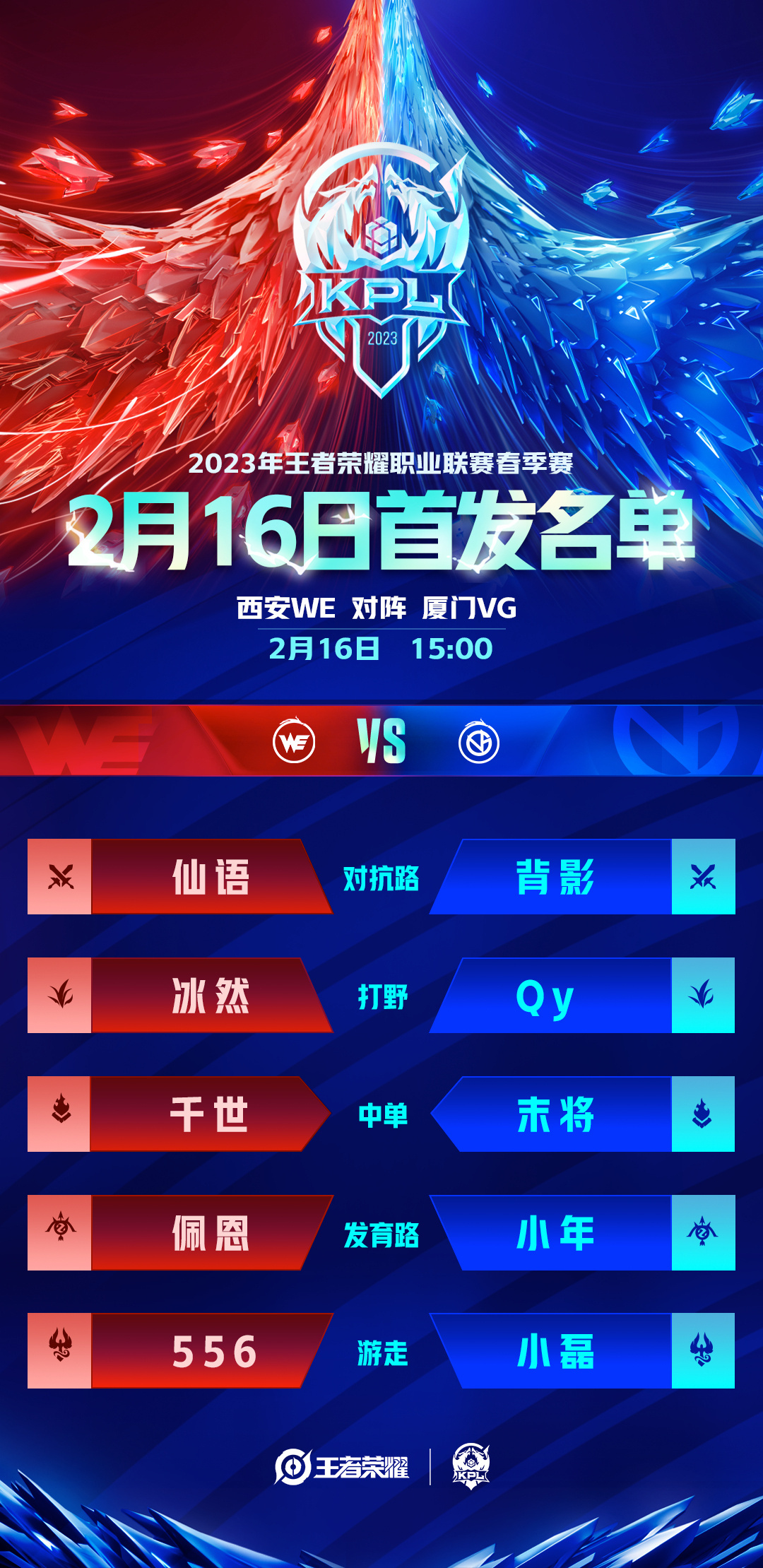 2023KPL春季赛 常规赛第一轮第二周首日首发名单