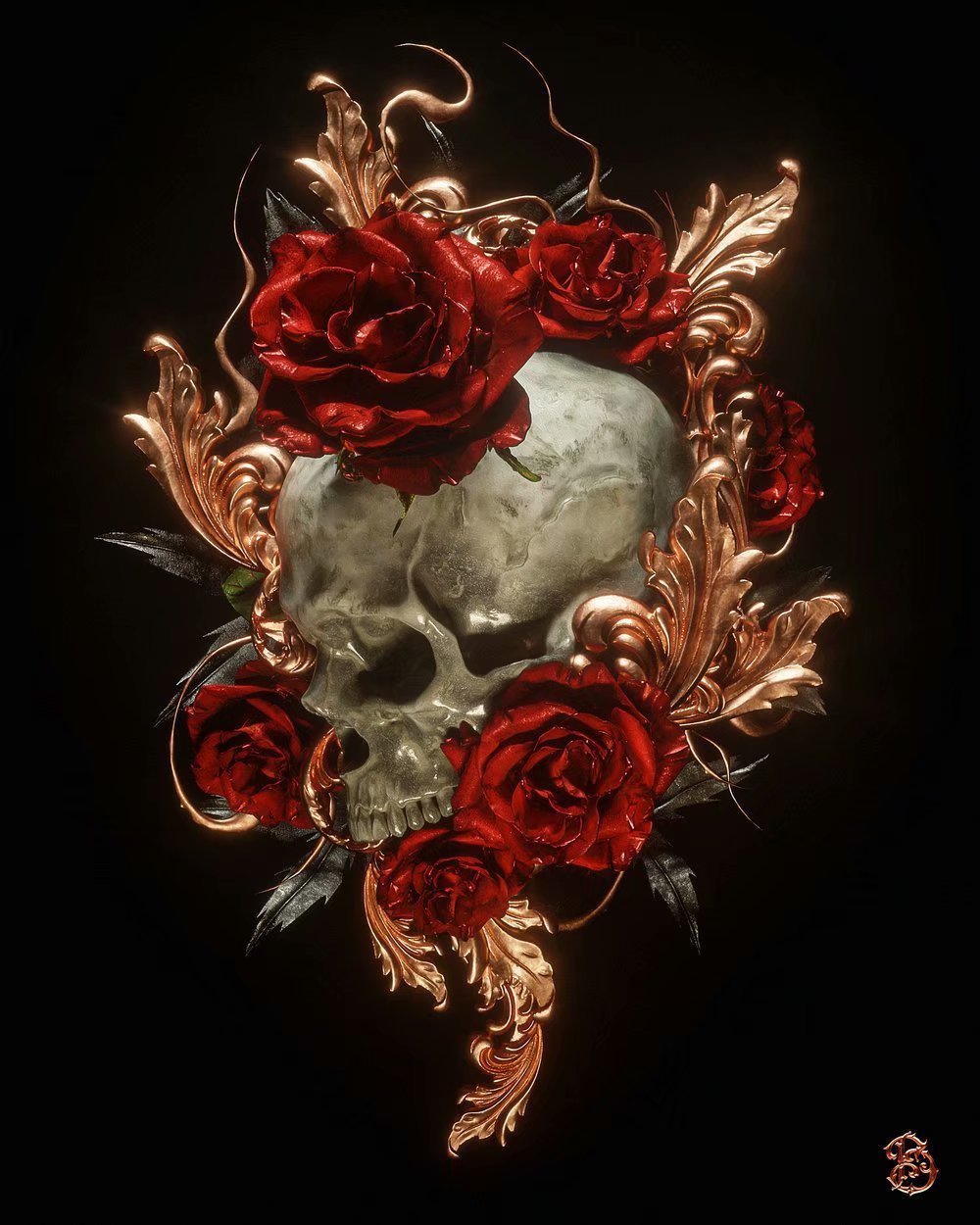骷髅与花 ｜ 英国3D & 2D艺术家 Billelis
