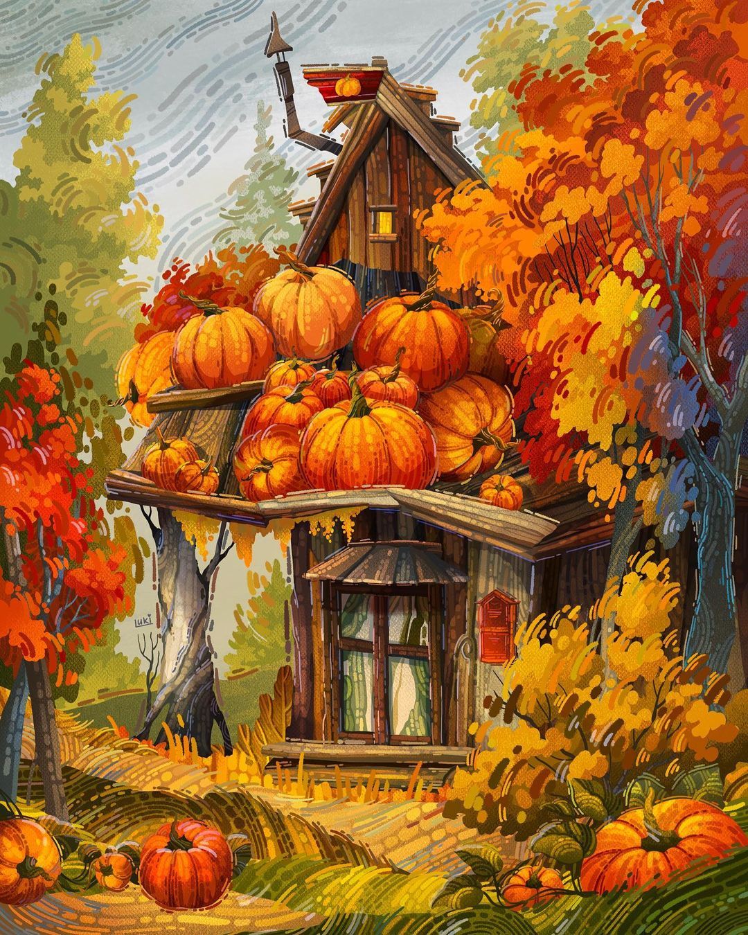 插画师Olya Luki作品的很有意思 除了一眼看过去的大场景……