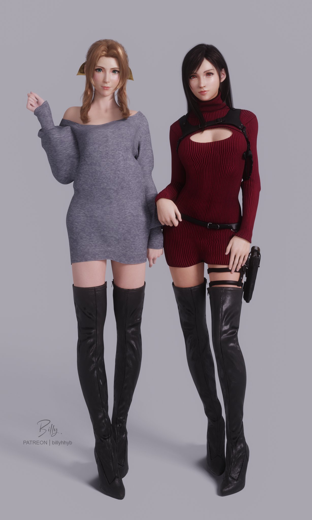 推特3D艺术家Billyhhyb渲染的蒂法和爱丽丝