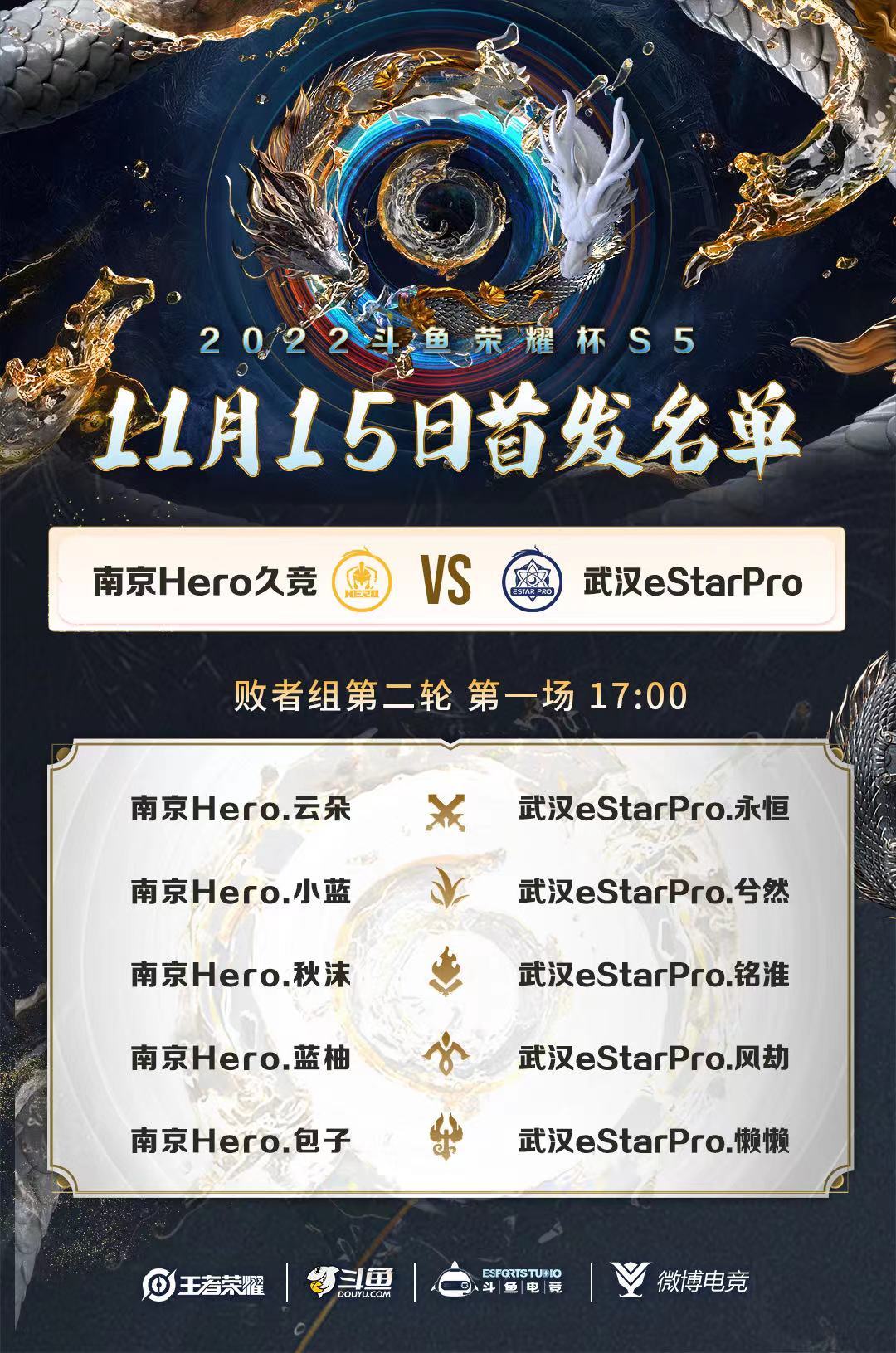 荣耀杯s5 小组赛 今日赛程&首发