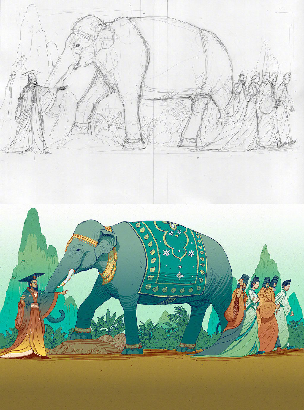 来自插画师 Nicolás Castell 线稿和成稿作品