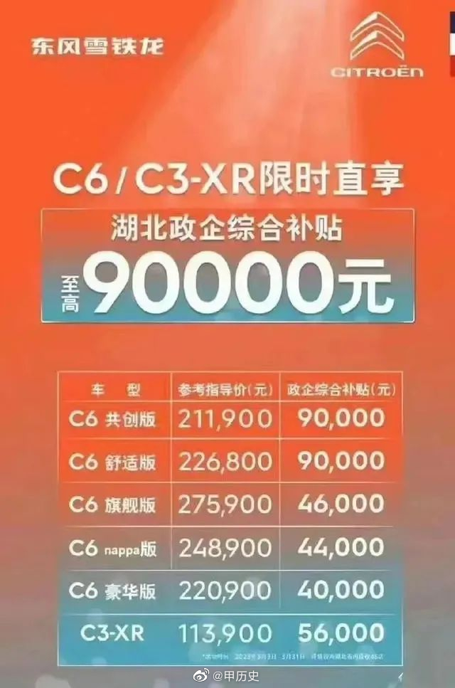 东风雪铁龙、东风标致、东风日产优惠价格一览表……