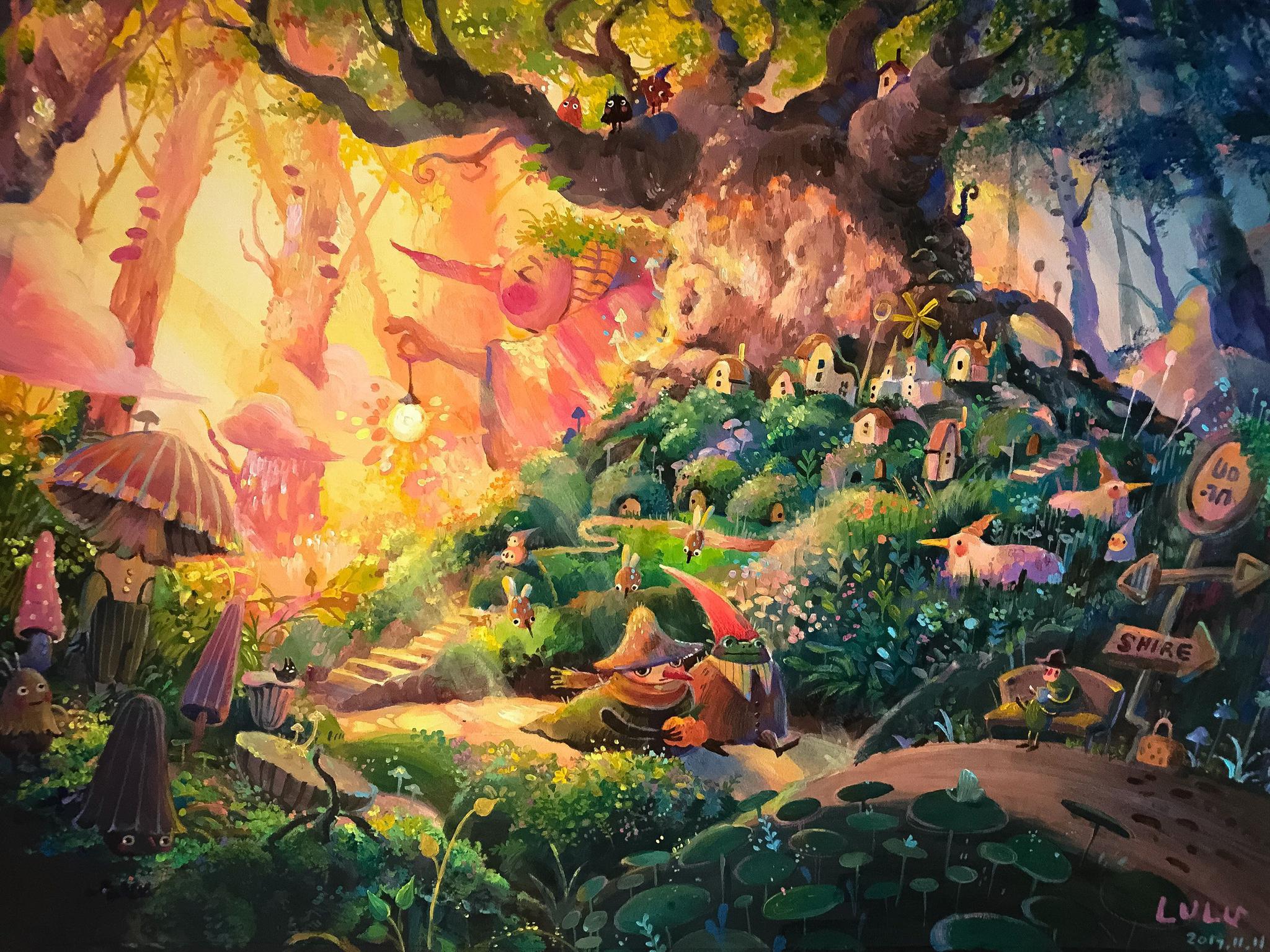 来自插画师Lulu Chen的插画作品，丰富的场景，梦幻的配色