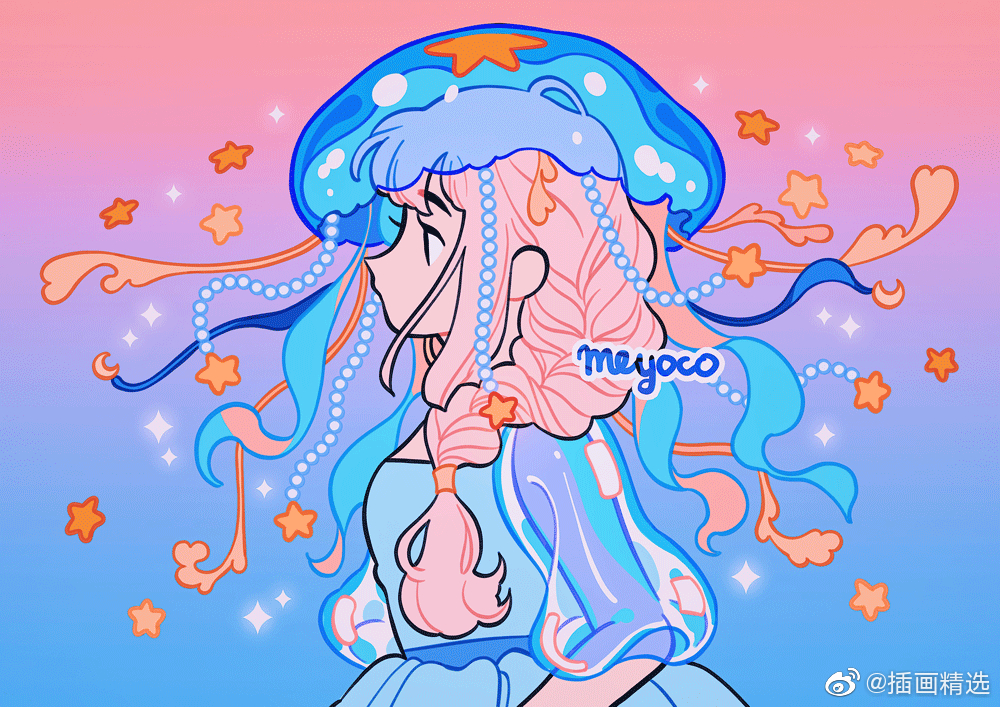 插画师meyoco的一组梦幻少女插画作品，糖果的配色和柔软的线条