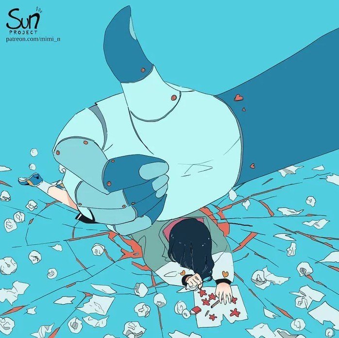 日本插画师Mimi N通过系列插画作品SUN Project揭露生活的黑暗面