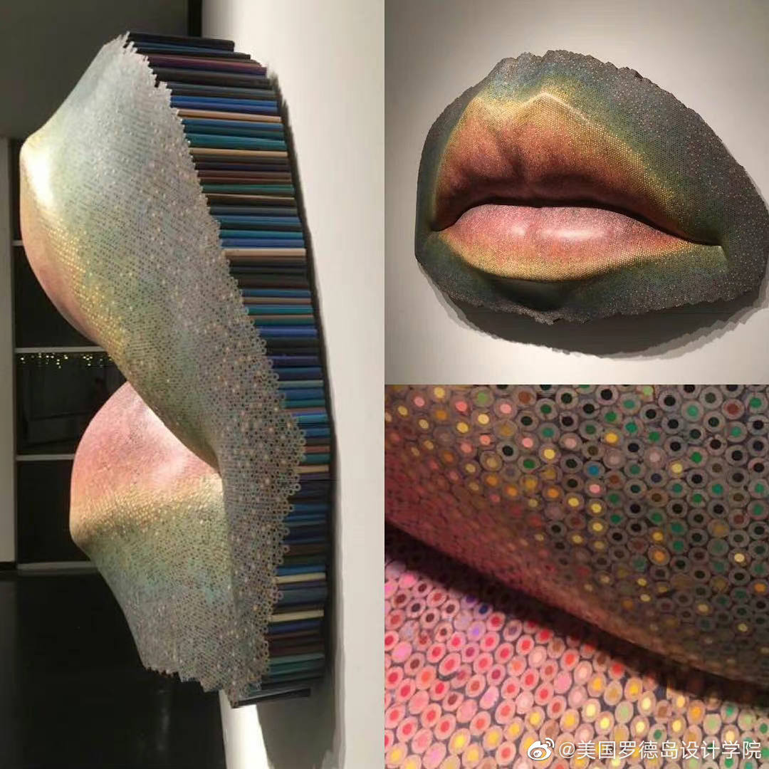 用彩色铅笔制作成的嘴唇雕塑。 by：Mark Aeling