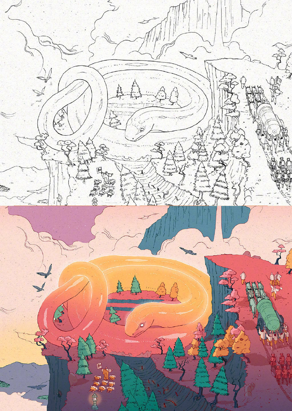 来自插画师 Nicolás Castell 线稿和成稿作品欣赏__财经头条