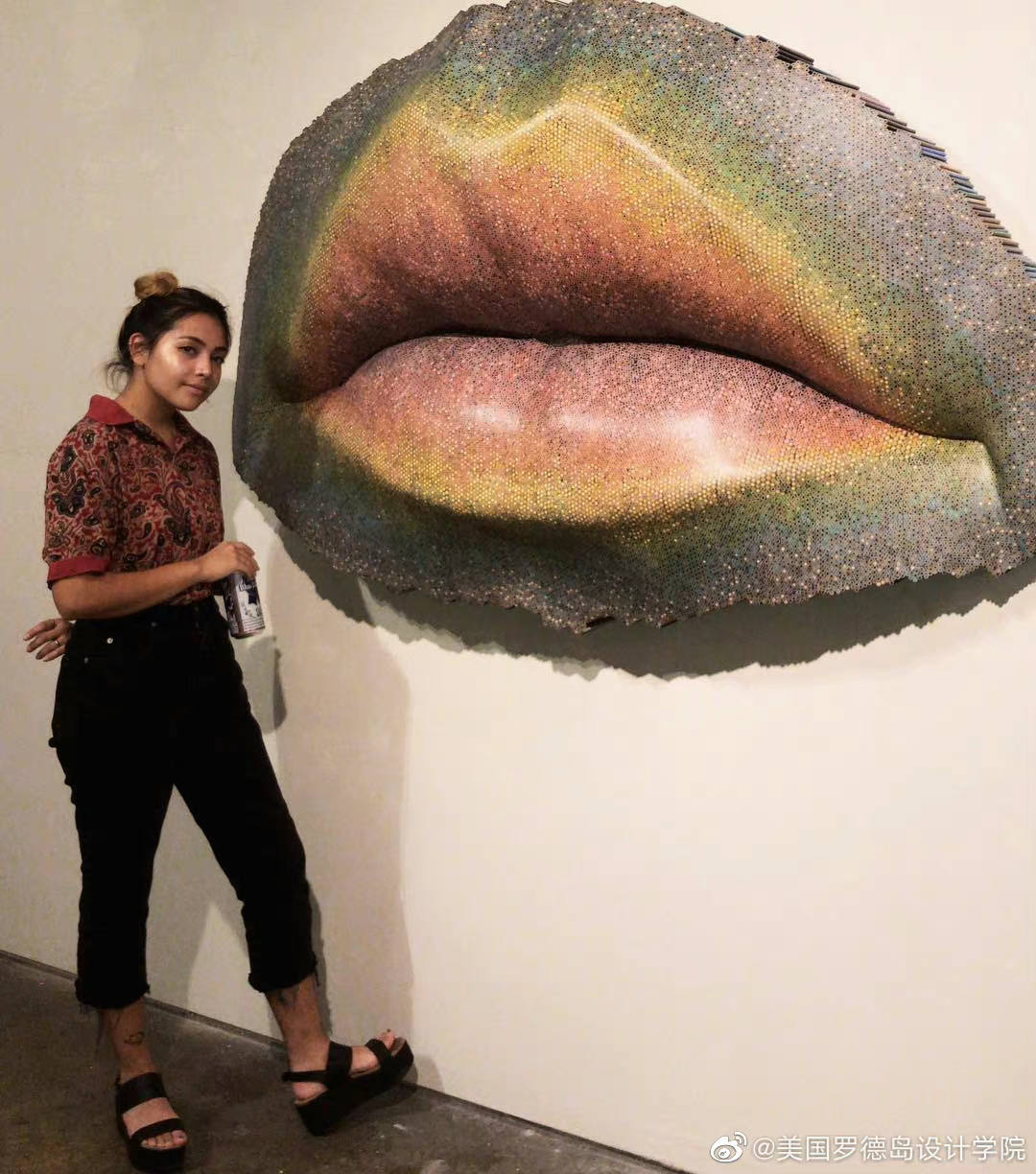 用彩色铅笔制作成的嘴唇雕塑。 by：Mark Aeling