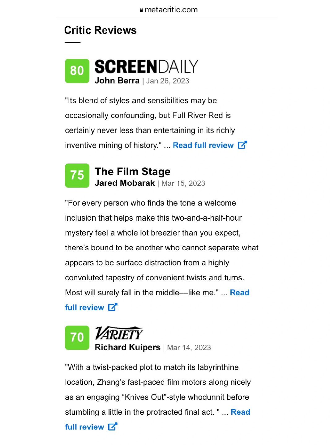 《满江红》北美上映MTC飘绿，MTC是专业影评人士的电影评分……__财经头条