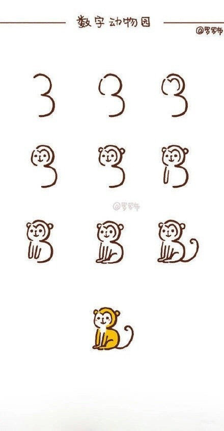 数字变动物简笔画，123456789，画出一个动物园 罗罗布