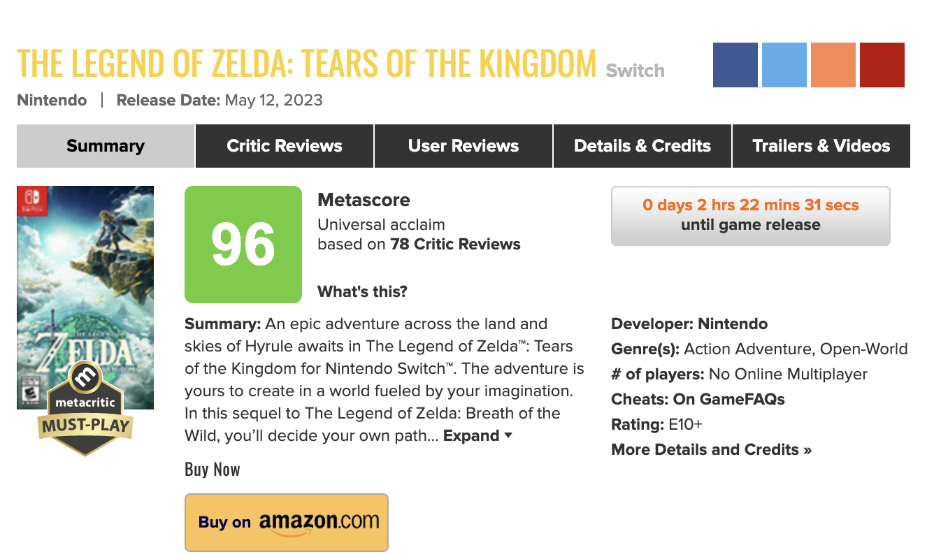 媒体评分解禁：Metacritic 96分，IGN 10分，GameSpot 10分……__财经头条