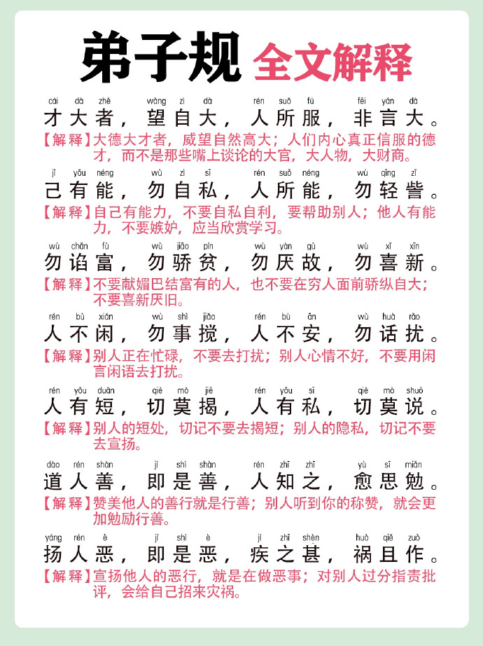 长知识！《弟子规》全文注音及解释