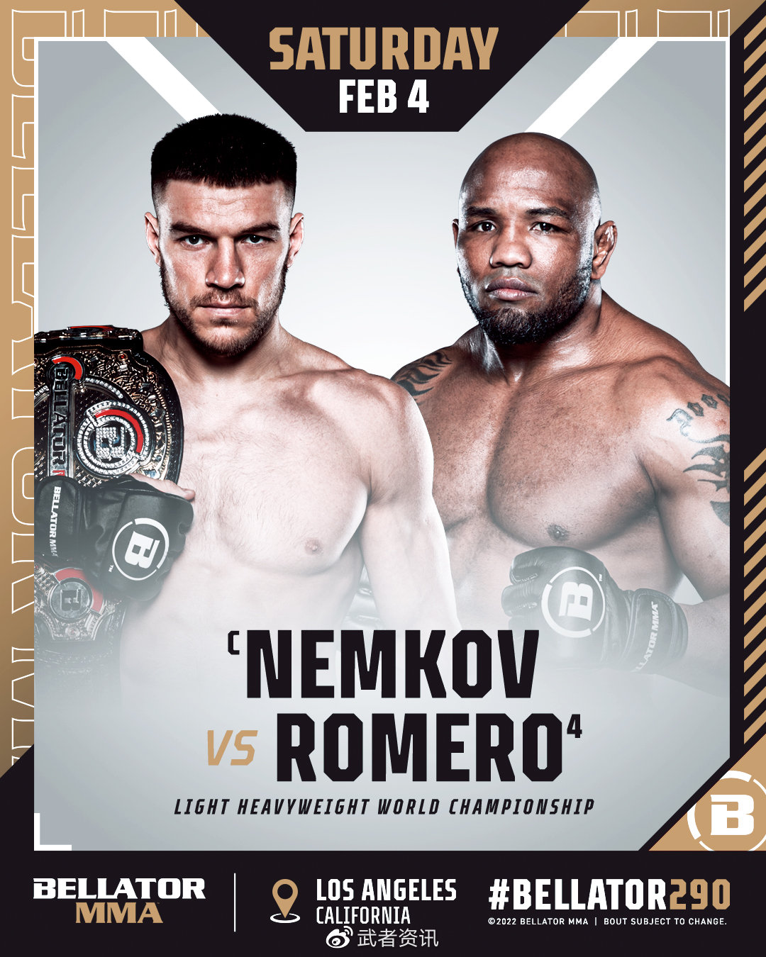 Bellator 290：菲多·艾米连科退役战对阵瑞安·巴德二番战