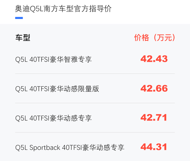 2021粤港澳车展：奥迪Q5L南方车型上市/售42.43-44.31万元-新浪汽车